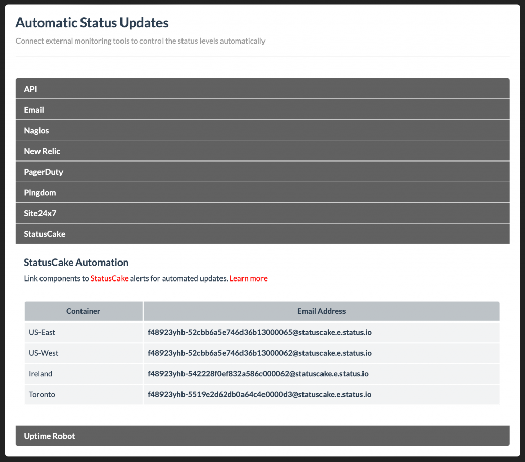 StatusCake Monitoring | Status.io Knowledge Base