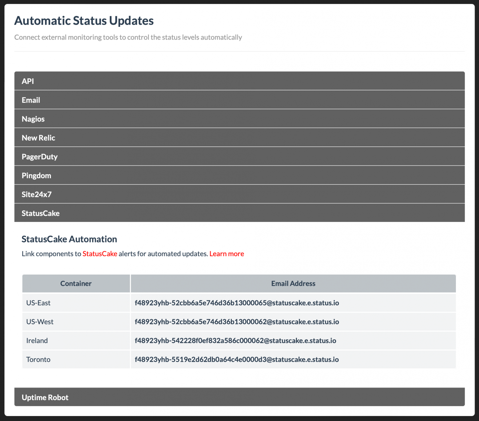 StatusCake Monitoring | Status.io Knowledge Base