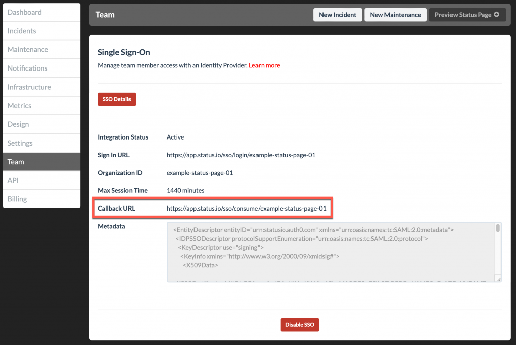 Auth0 Team Single Sign-On (SSO) | Status.io Knowledge Base